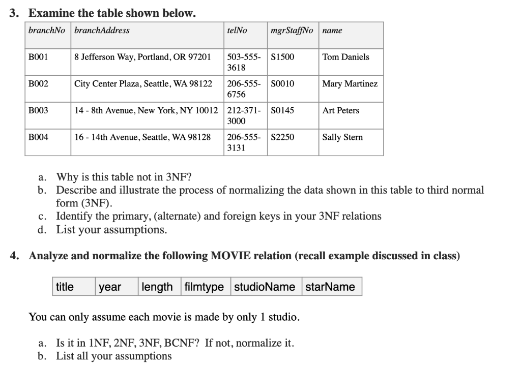Solved 3. Examine the table shown below. a. Why is this | Chegg.com