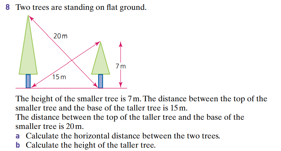 Solved 8 Two trees are standing on flat ground. 20 m 7 m 15 | Chegg.com