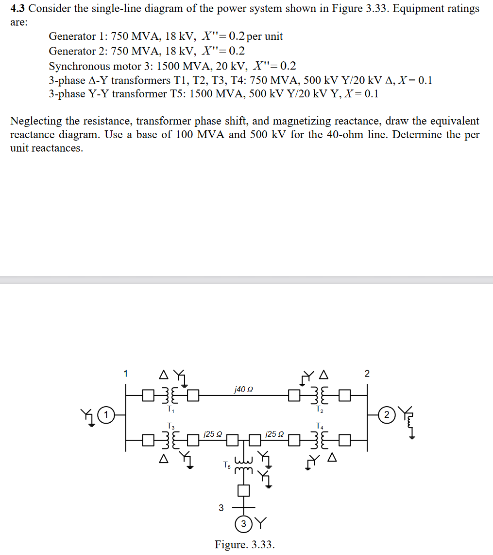 Solved 4.3 Consider the single-line diagram of the power | Chegg.com
