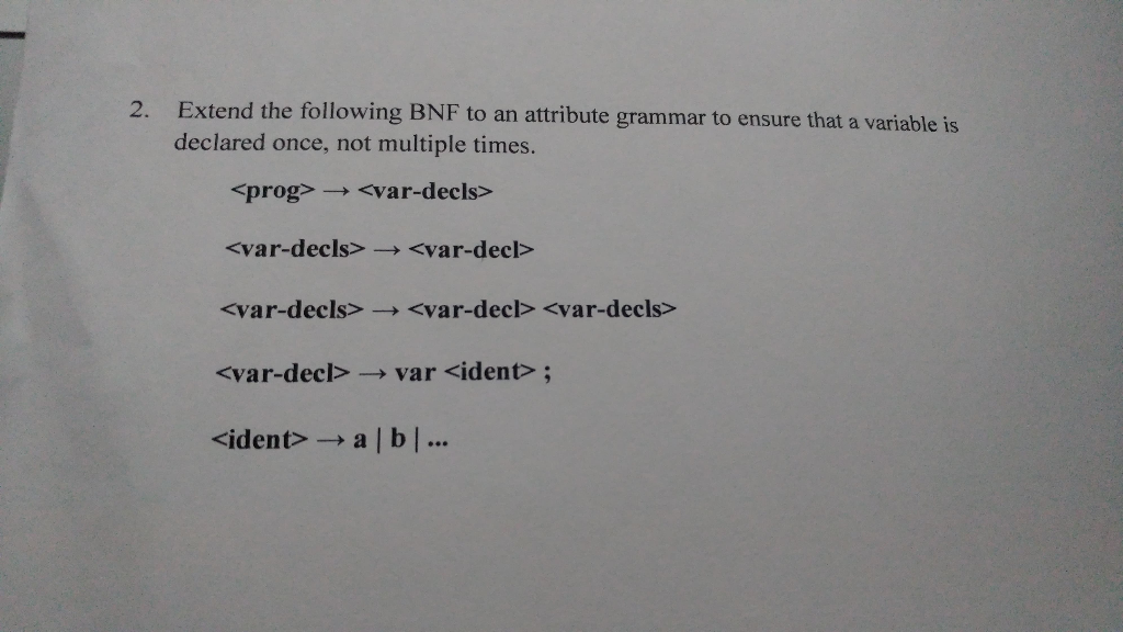 Solved Extend the following BNF to an attribute grammer, | Chegg.com