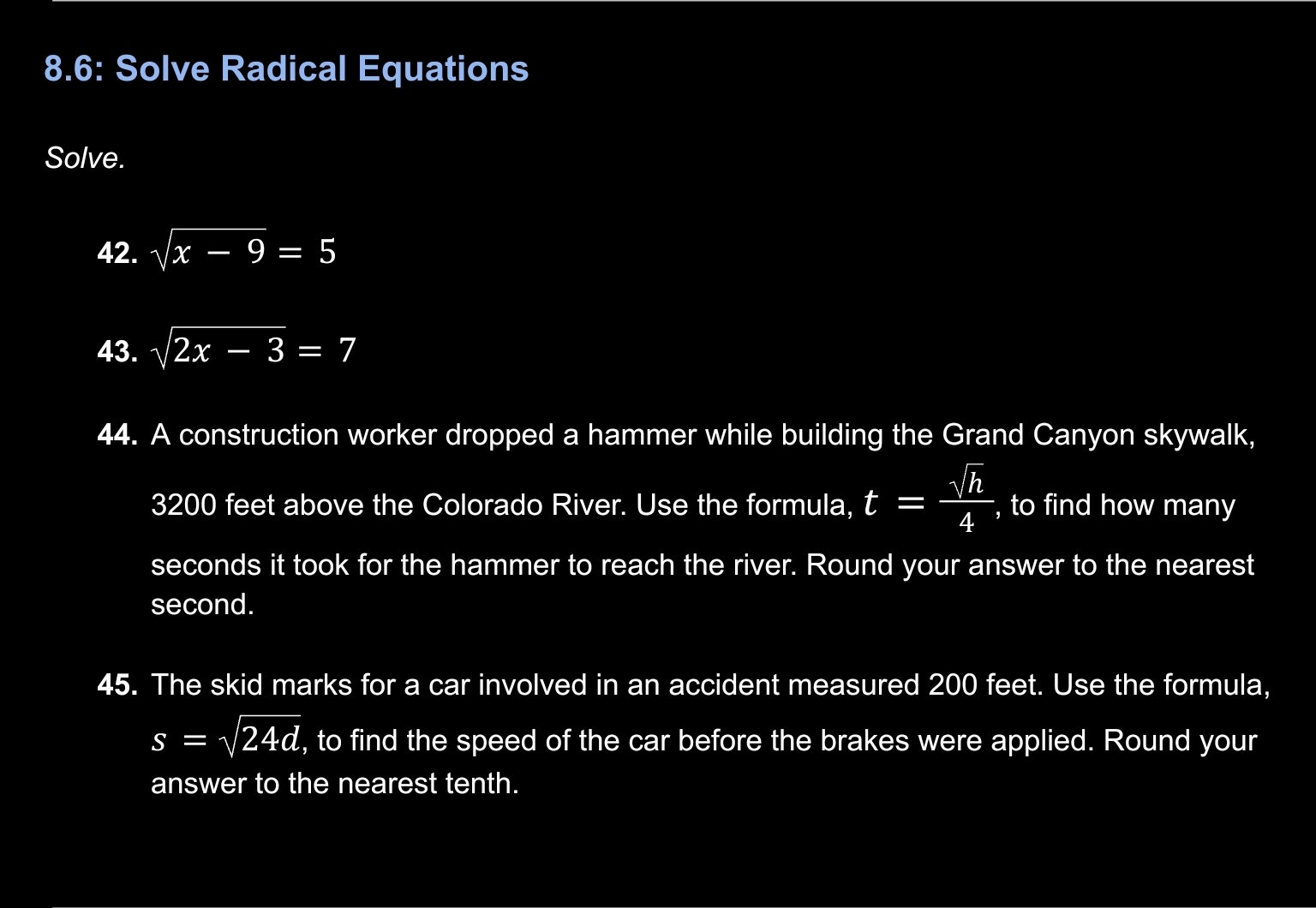 Solved 8.6: Solve Radical Equations Solve. 42. x−9=5 43. | Chegg.com