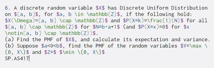 Solved 6. A discrete random variable $X$ has Discrete | Chegg.com