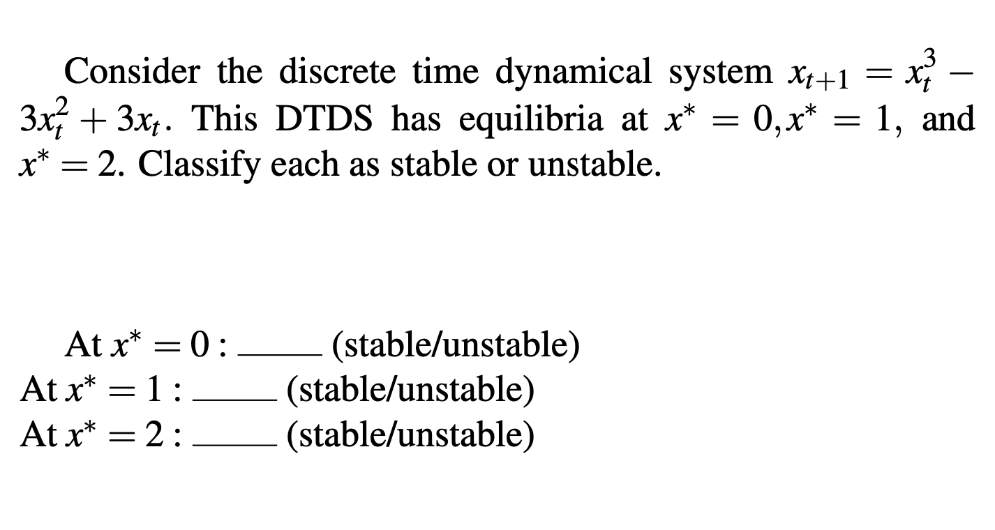 Solved Consider the discrete time dynamical system Xt+1 = x | Chegg.com