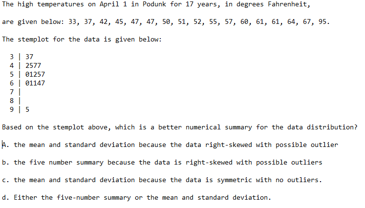 Solved The high temperatures on April 1 in Podunk for 17 | Chegg.com