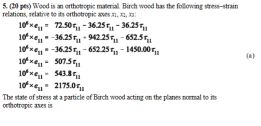 Solved 5. (20 pts) Wood is an orthotropic material. Birch | Chegg.com
