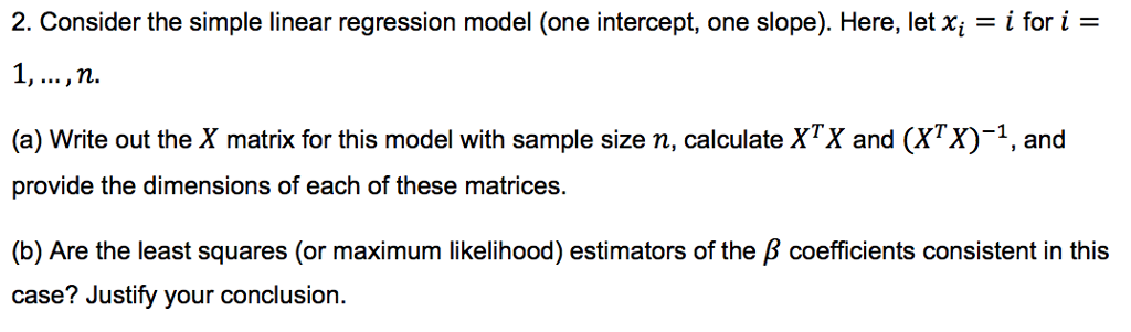 Solved 2. Consider the simple linear regression model (one | Chegg.com