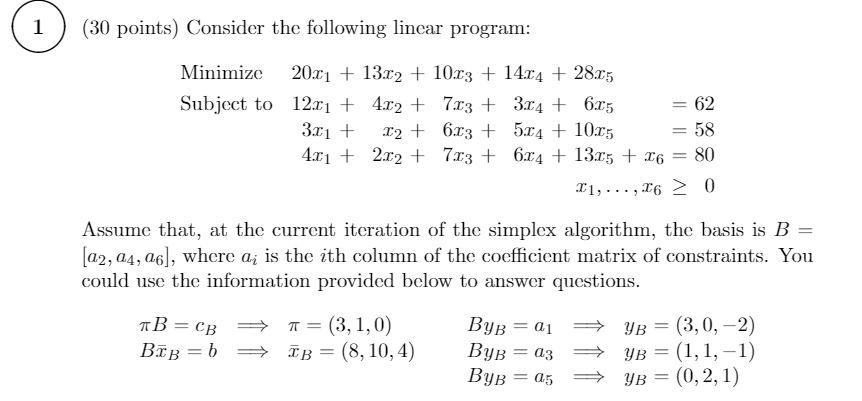 Solved a:What is the current basic feasible solution ̄x? | Chegg.com