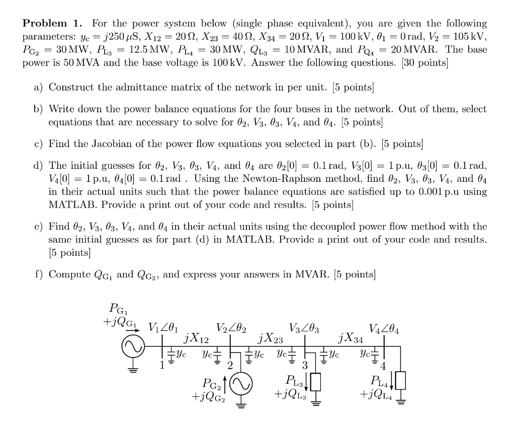 Solved Problem 1. For the power system below (single phase | Chegg.com
