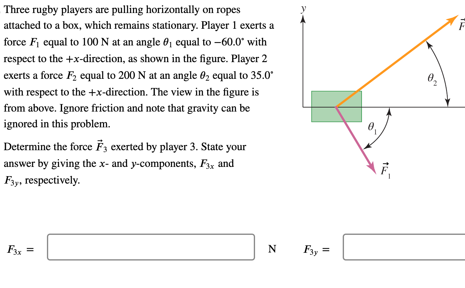 Solved Three rugby players are pulling horizontally on ropes | Chegg.com