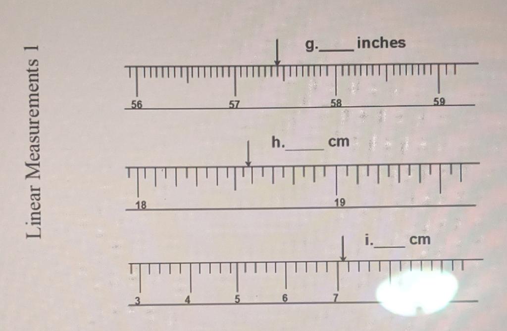Solved cm Linear Measurements 2 k. cm g.__inches Linear | Chegg.com