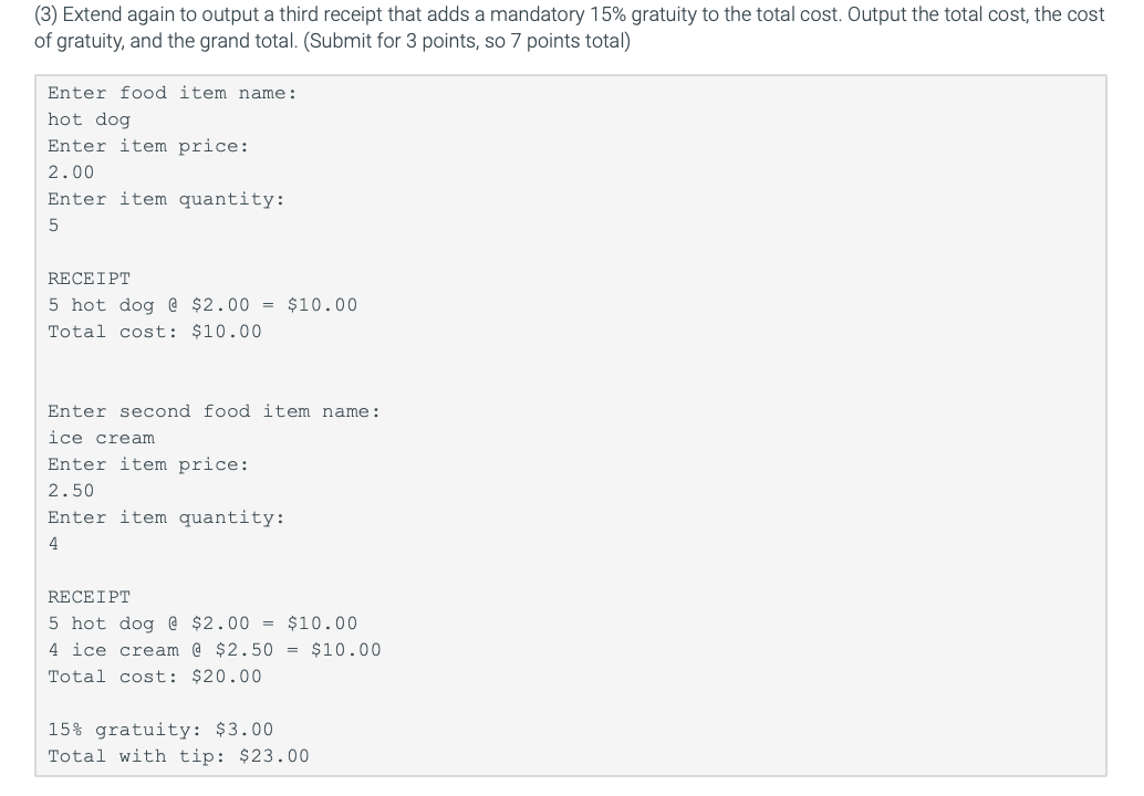 Solved 2.21 LAB*: Program: Food receipt What am I doing | Chegg.com