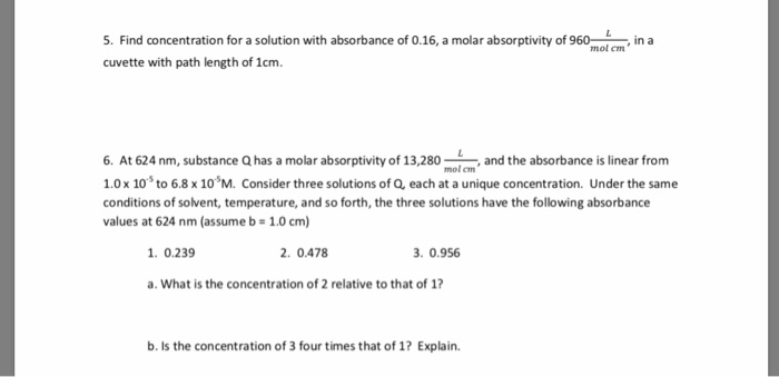 Solved 5. Find concentration for a solution with absorbance | Chegg.com