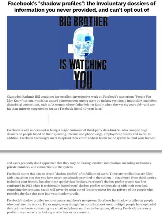 Solved Facebook's "shadow profiles": the involuntary | Chegg.com