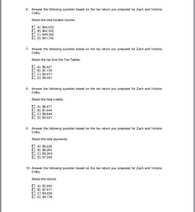 Solved 6. Answer the following question based on the tax | Chegg.com
