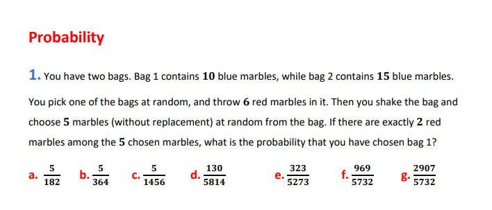 Solved Probability 1. You have two bags. Bag 1 contains 10 | Chegg.com