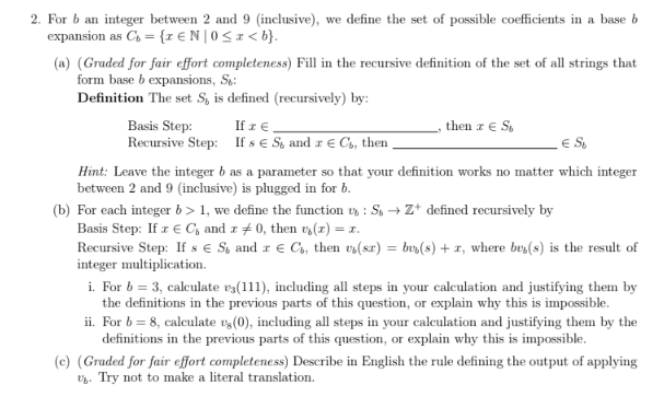Solved 2. For b an integer between 2 and 9 (inclusive), we | Chegg.com