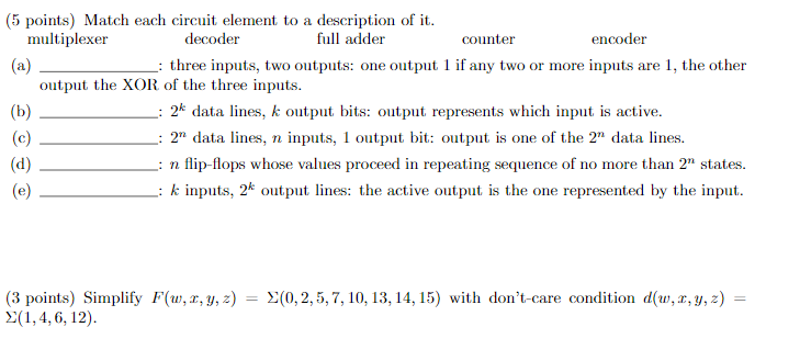 Solved (a) (5 points) Match each circuit element to a | Chegg.com