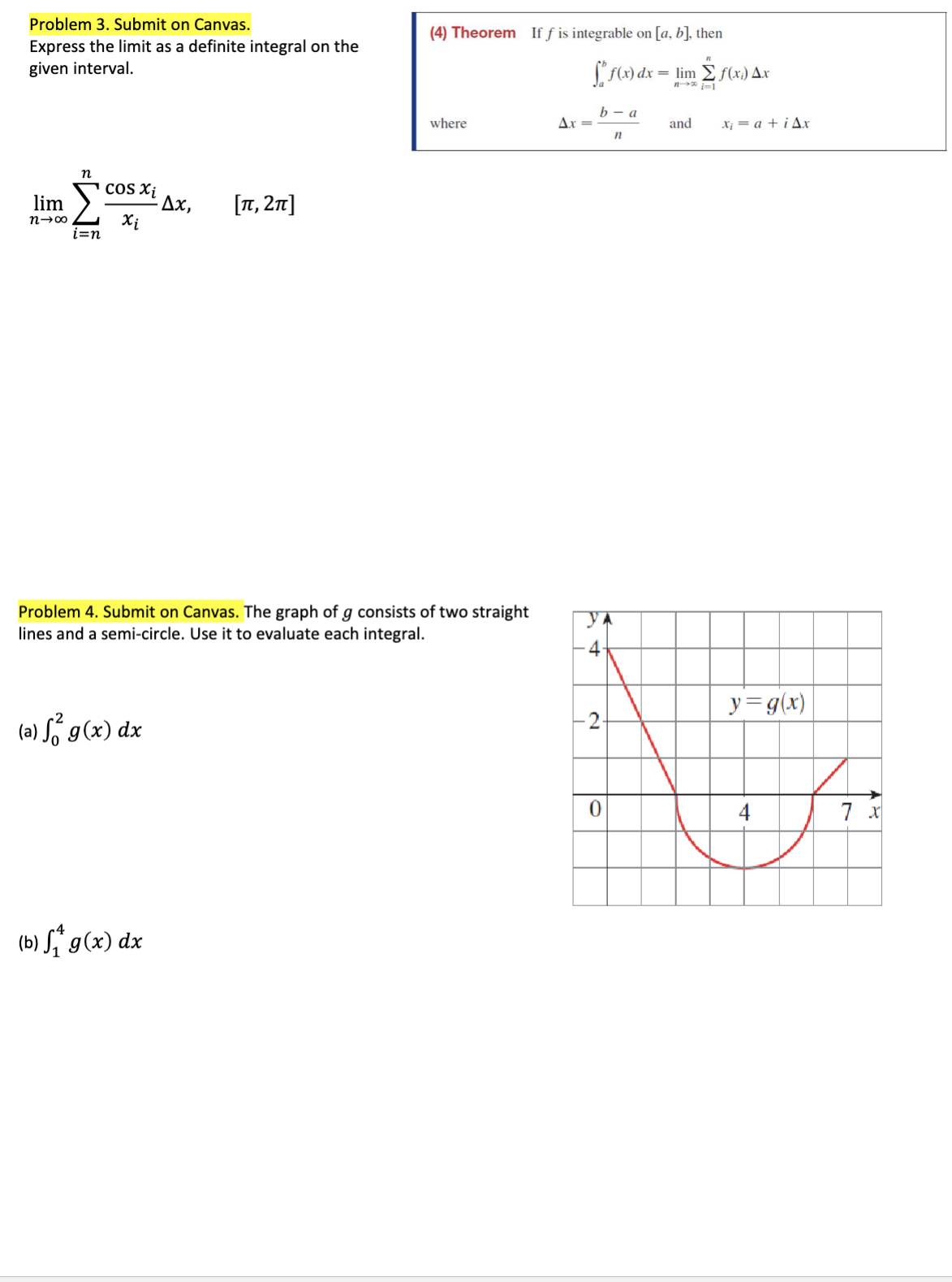 Solved Problem 3. Submit on Canvas. Express the limit as a | Chegg.com