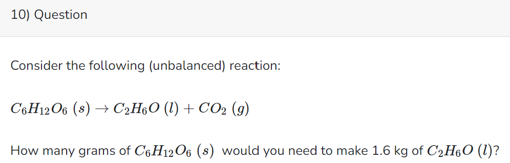 Solved 10) Question Consider the following (unbalanced) | Chegg.com