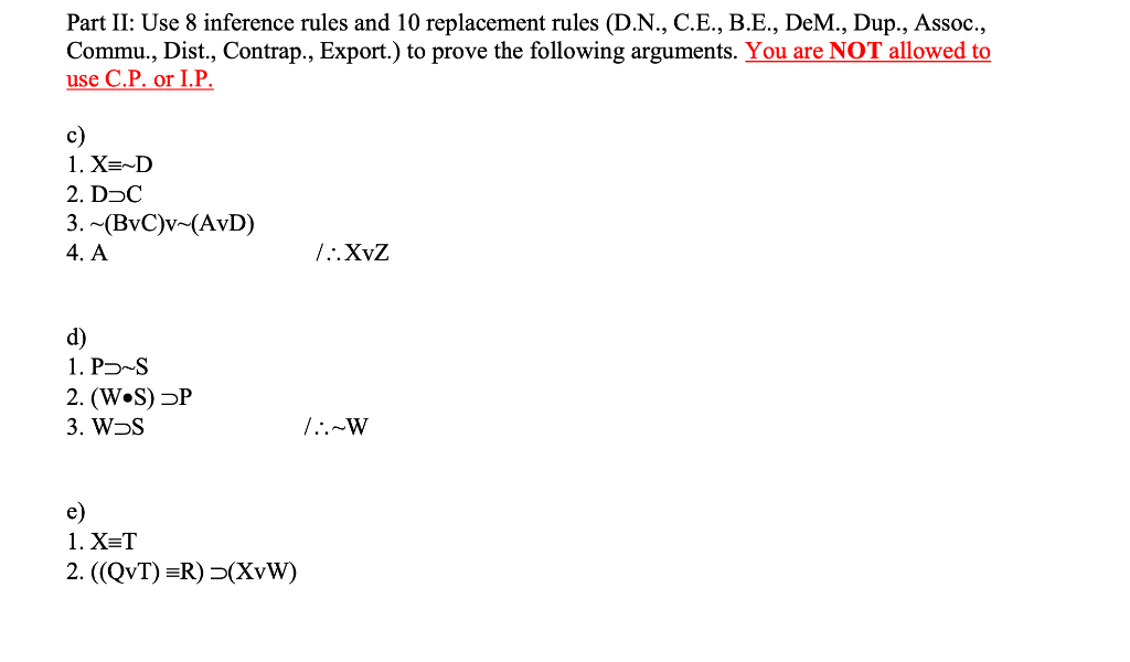 Part II: Use 8 inference rules and 10 replacement | Chegg.com