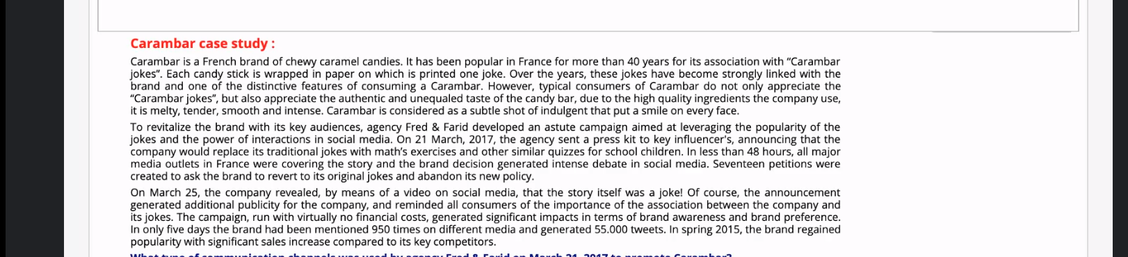 Solved Carambar case study: Carambar is a French brand of | Chegg.com