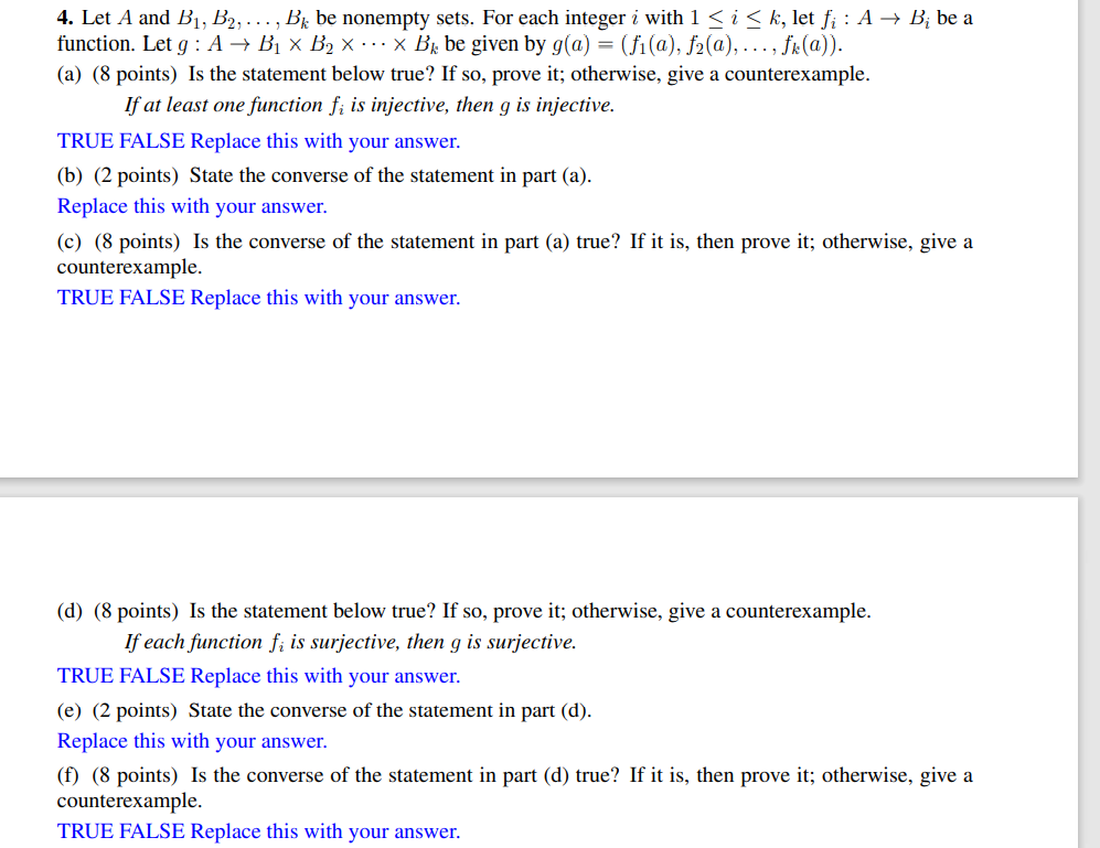 Solved 4. Let A and B1, B2, ..., Bk be nonempty sets. For | Chegg.com
