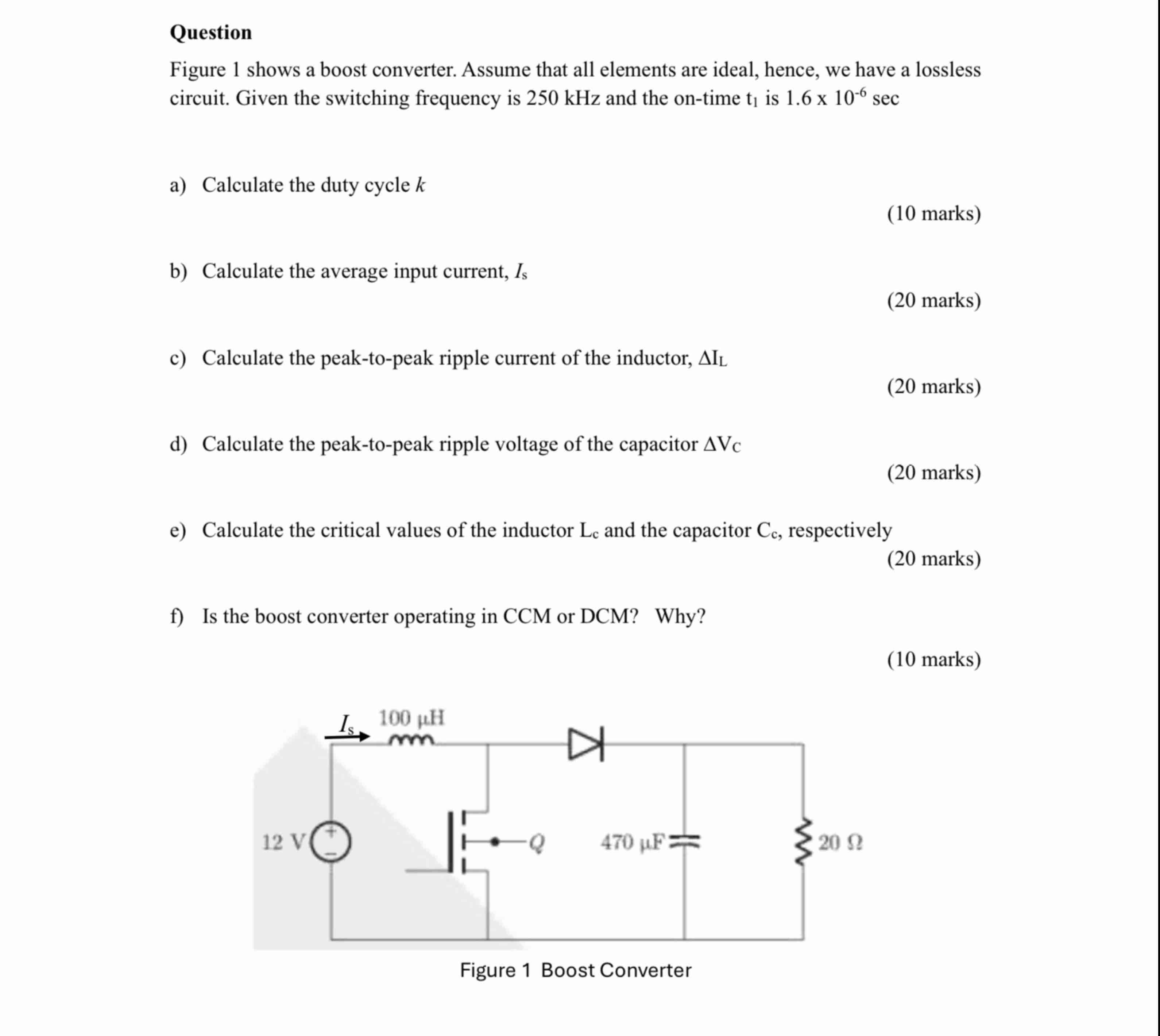 Solved QuestionFigure 1 ﻿shows a boost converter. Assume | Chegg.com