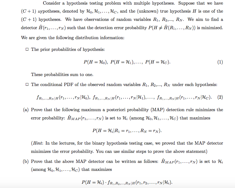 Solved Consider a hypothesis testing problem with multiple | Chegg.com