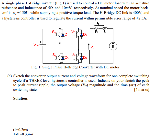 A single phase H-Bridge inverter (Fig 1) is used to | Chegg.com
