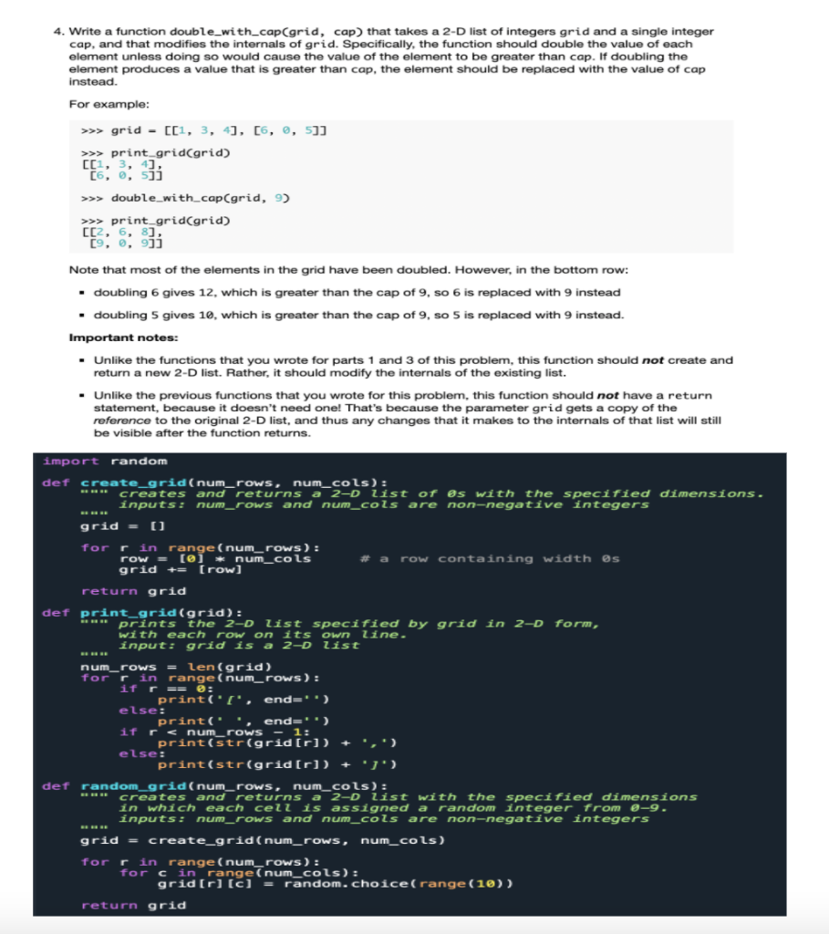 Solved 4. Write a function double_with_cap grid, cap) that | Chegg.com