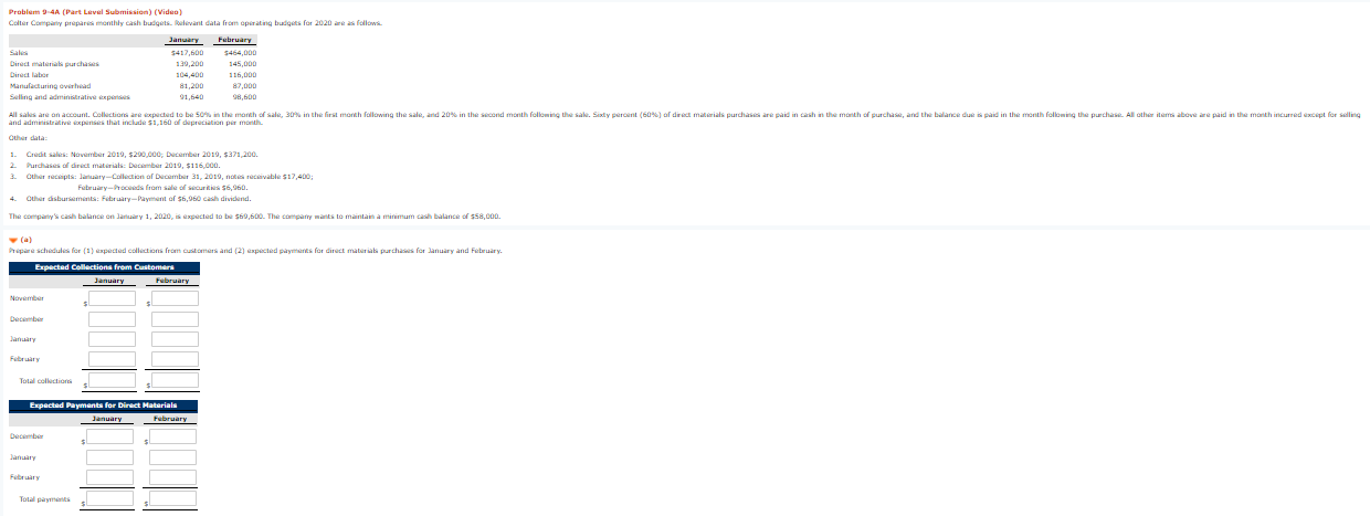 Solved Problem 9-4A (Part Level Submission) (Video) Colte | Chegg.com