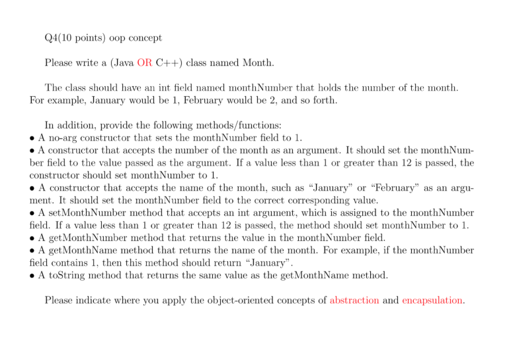 Solved Q4(10 points) oop concept Please write a (Java OR | Chegg.com