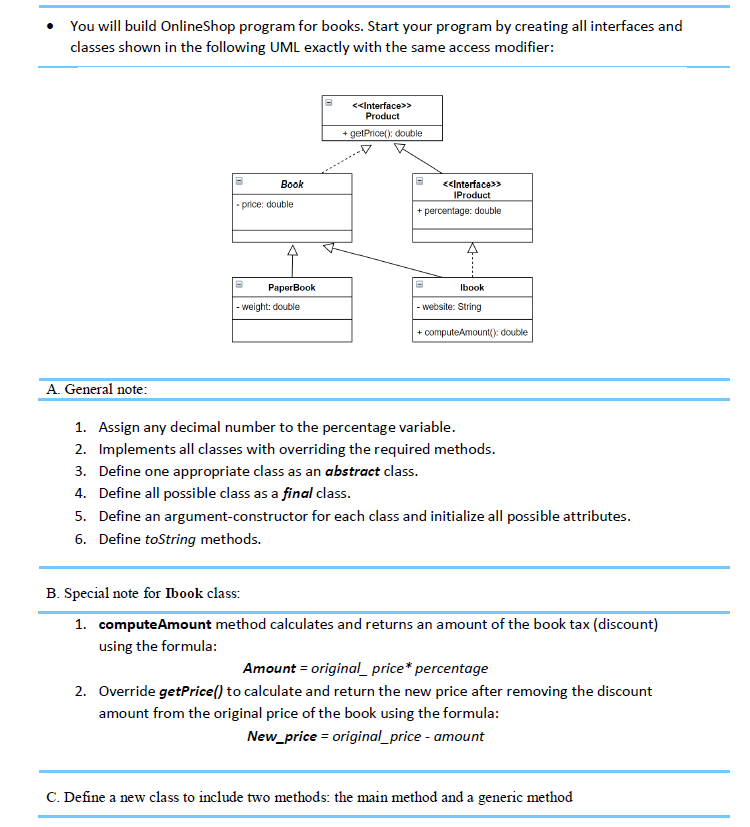 Solved - You will build OnlineShop program for books. Start | Chegg.com