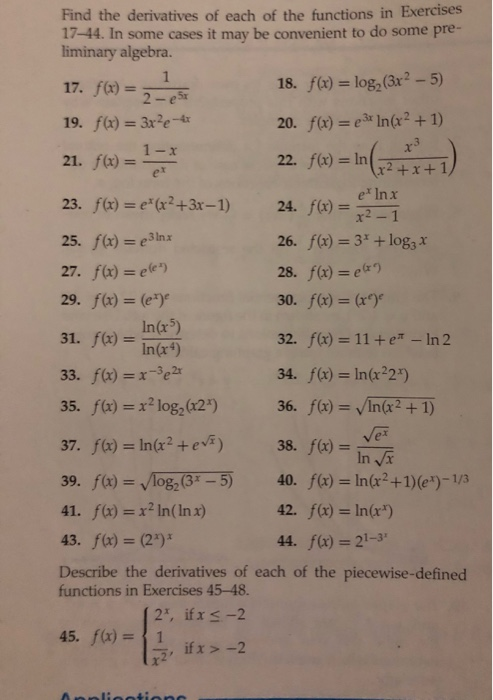 Solved Find the derivatives of each of the functions in | Chegg.com
