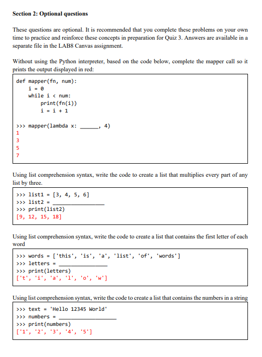 Solved Section 2: Optional questions These questions are | Chegg.com