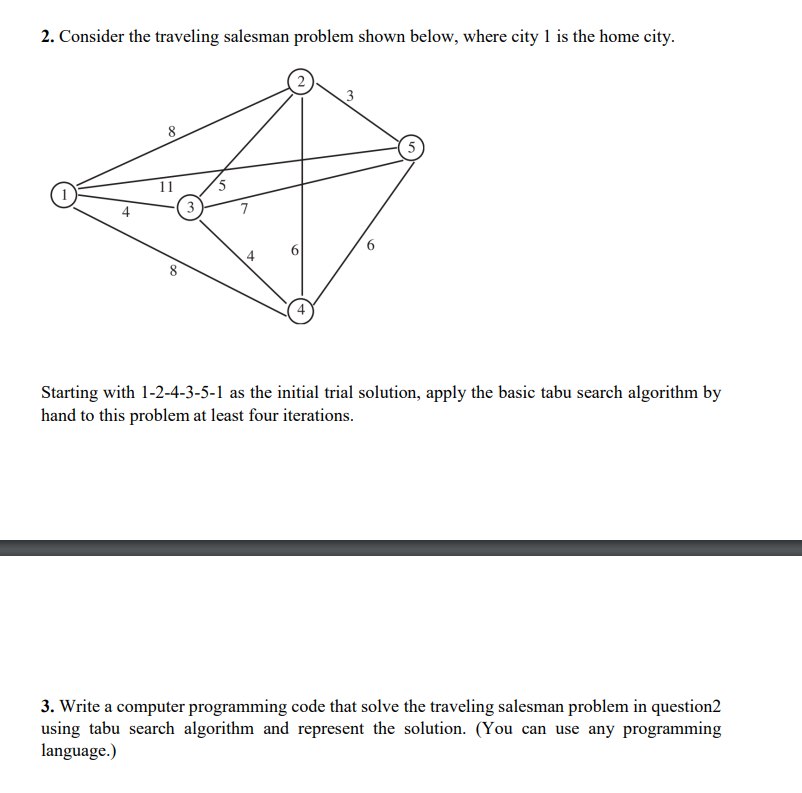 Solved 2. Consider the traveling salesman problem shown | Chegg.com