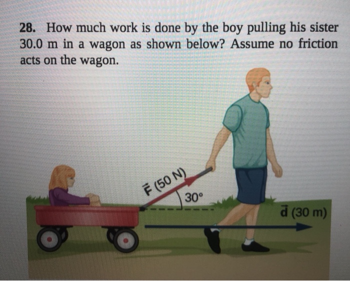 Solved 28. How much work is done by the boy pulling his | Chegg.com