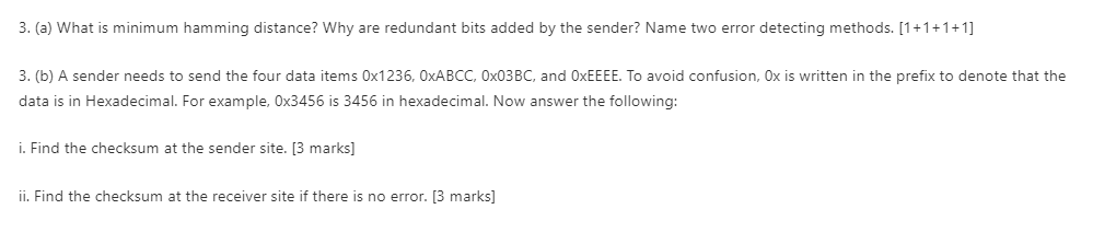 Solved 3. (a) What is minimum hamming distance? Why are | Chegg.com