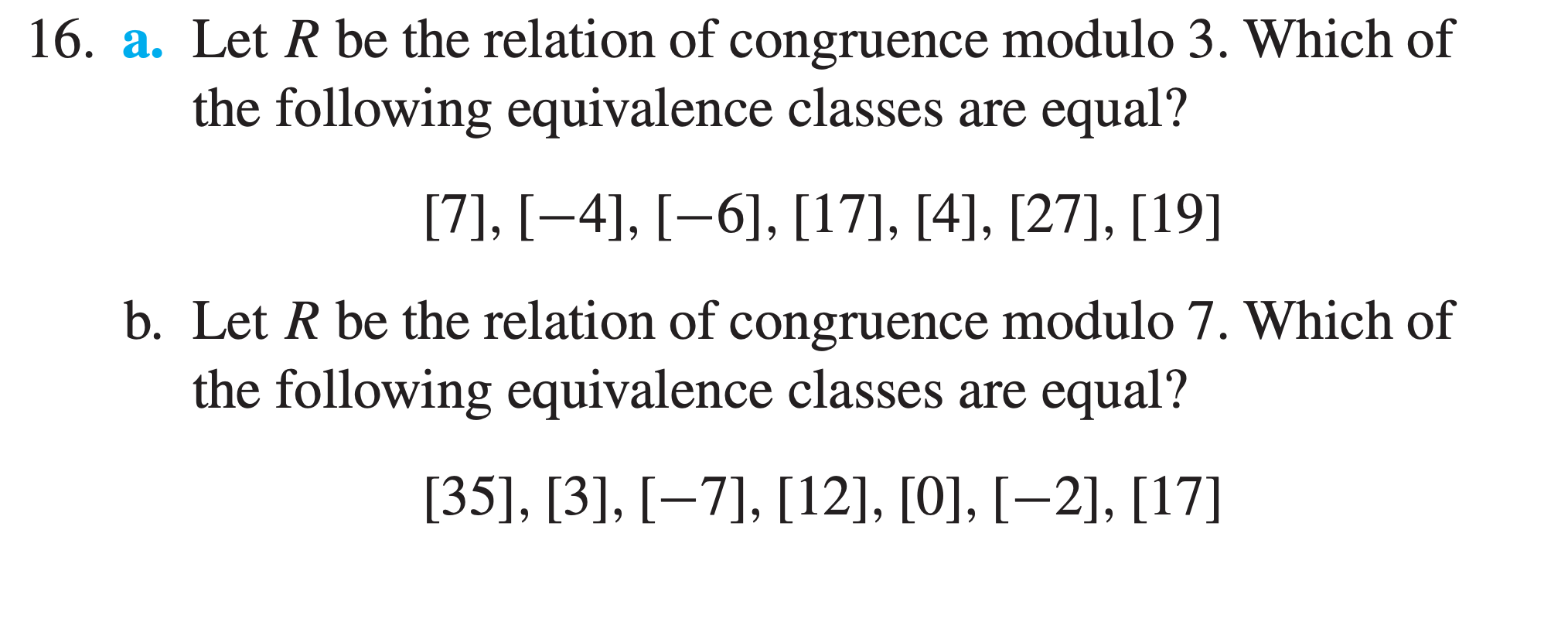 Solved 16. a. Let R be the relation of congruence modulo 3. | Chegg.com