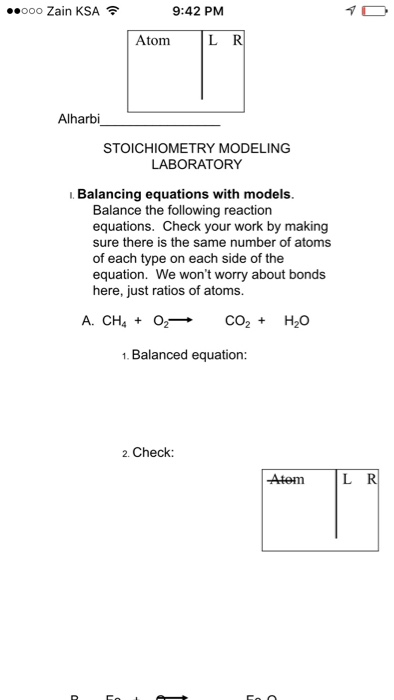 Solved Balancing equations with models. Balance the | Chegg.com