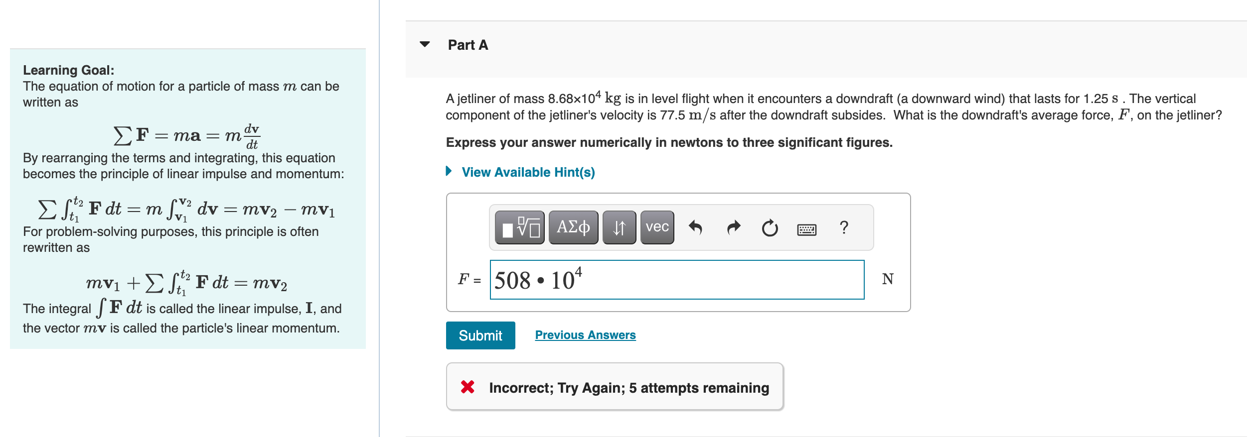 Solved Learning Goal: The equation of motion for a particle | Chegg.com