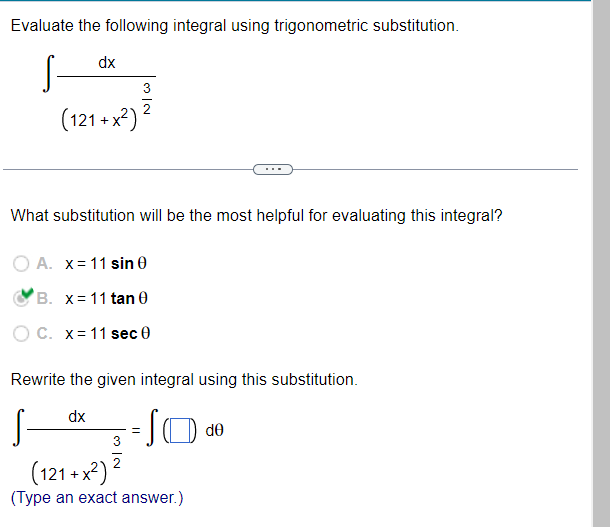 Solved Evaluate the following integral using trigonometric | Chegg.com
