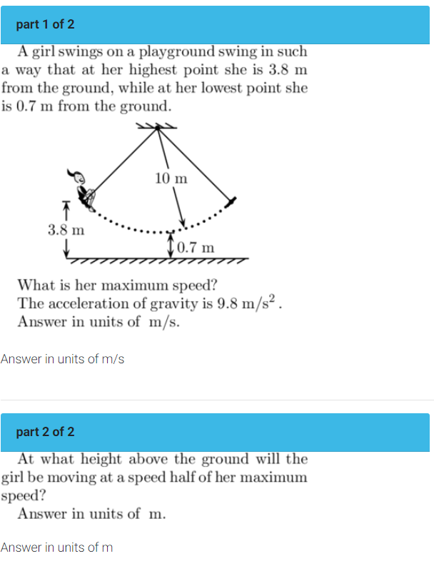 Solved A girl swings on a playground swing in such a way | Chegg.com