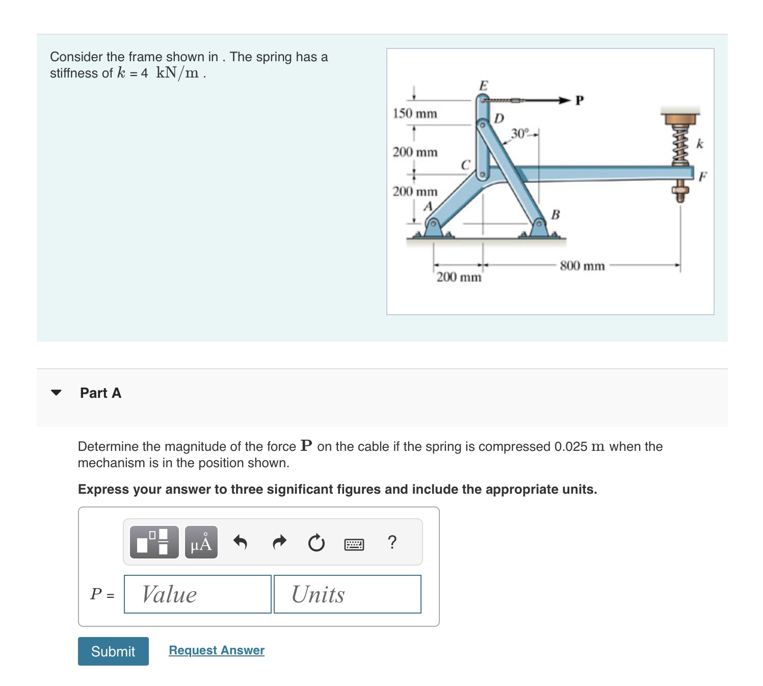 Solved Consider the frame shown in. The spring has a | Chegg.com