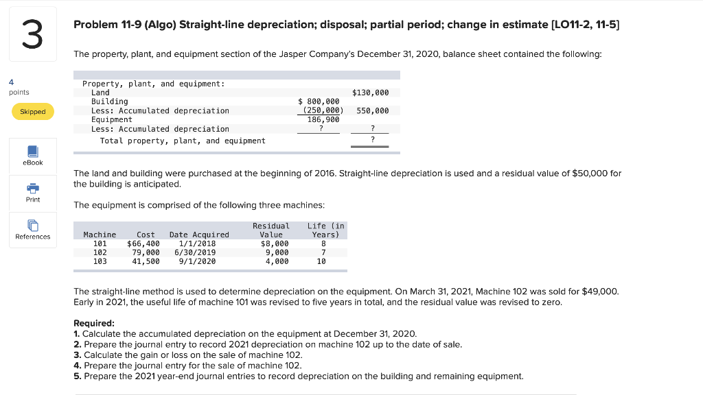 Solved Problem 11-9 (Algo) Straight-line depreciation; | Chegg.com