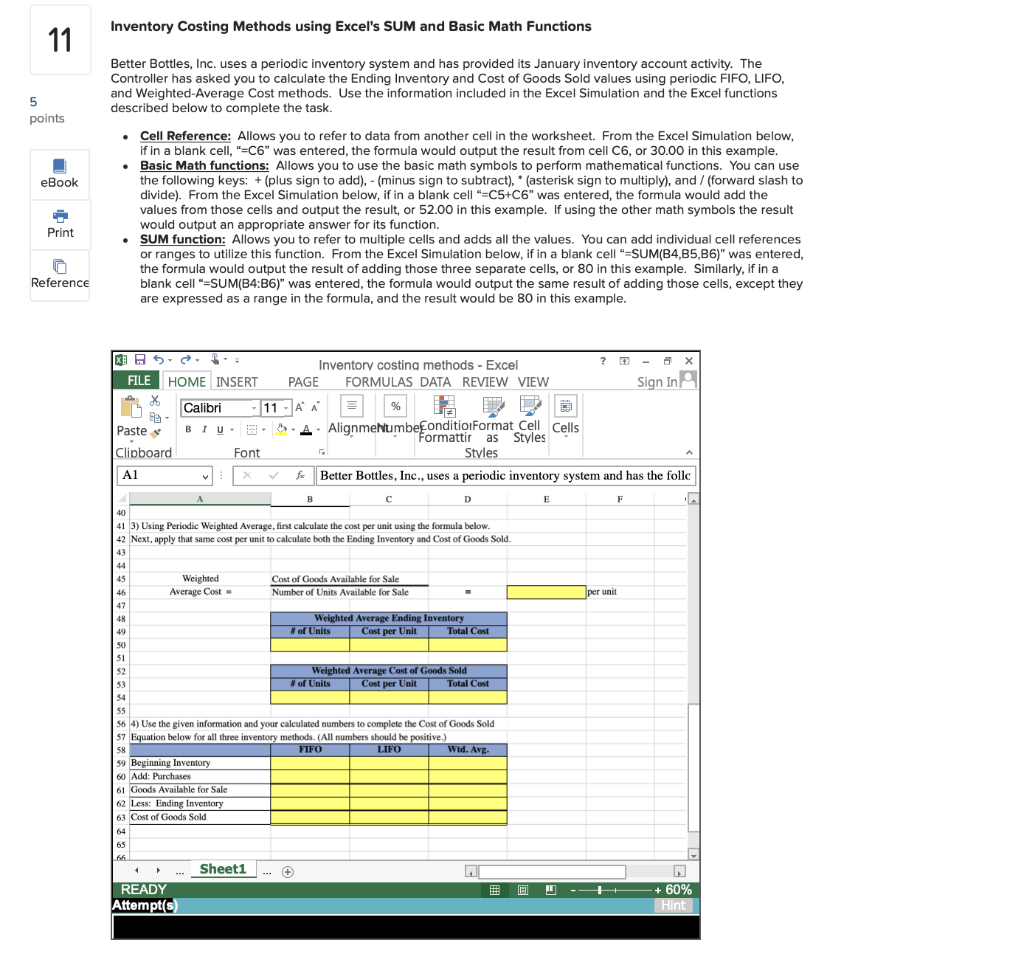 Solved Inventory Costing Methods using Excel's SUM and Basic | Chegg.com