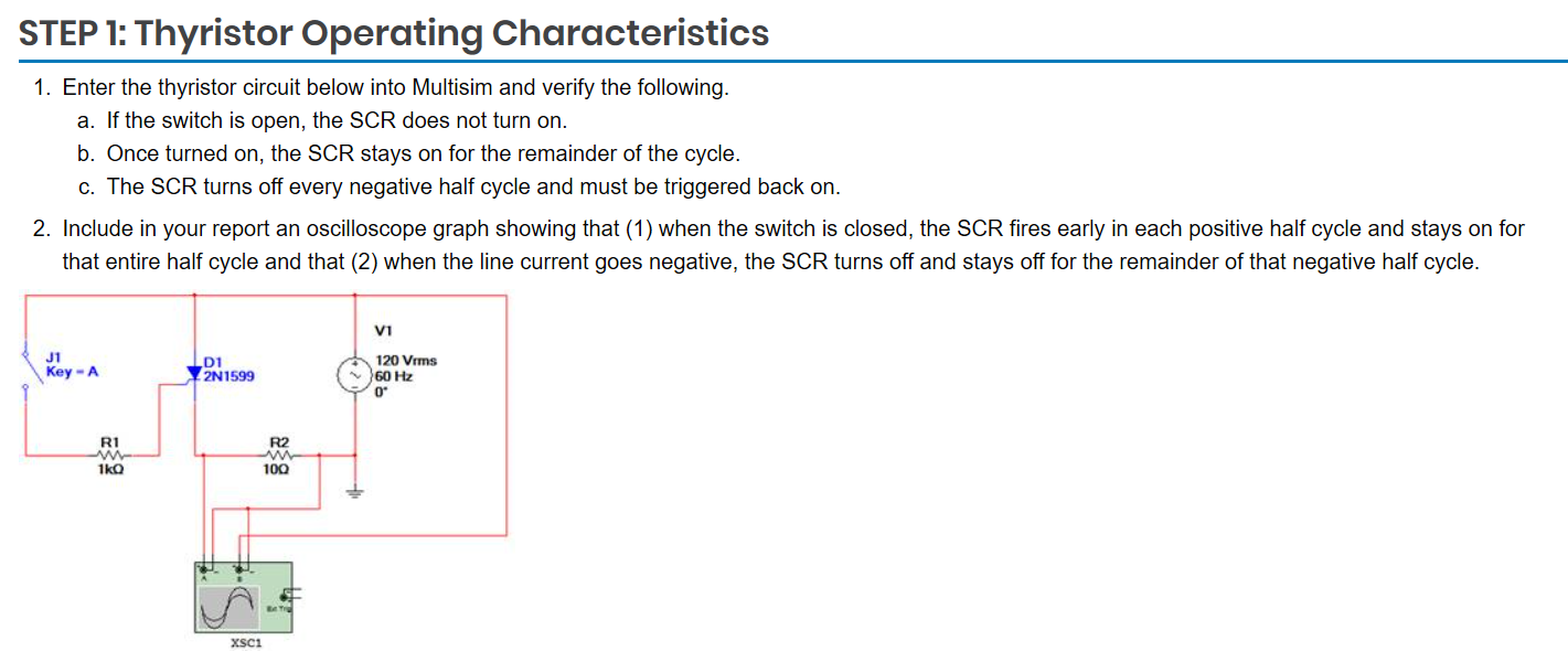 STEP 1: Thyristor Operating Characteristics 1. Enter | Chegg.com