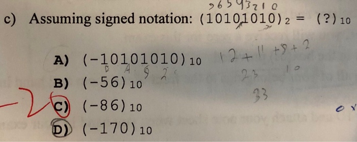 Solved 9654了21 Q c) Assuming signed notation: (10101010)2 | Chegg.com
