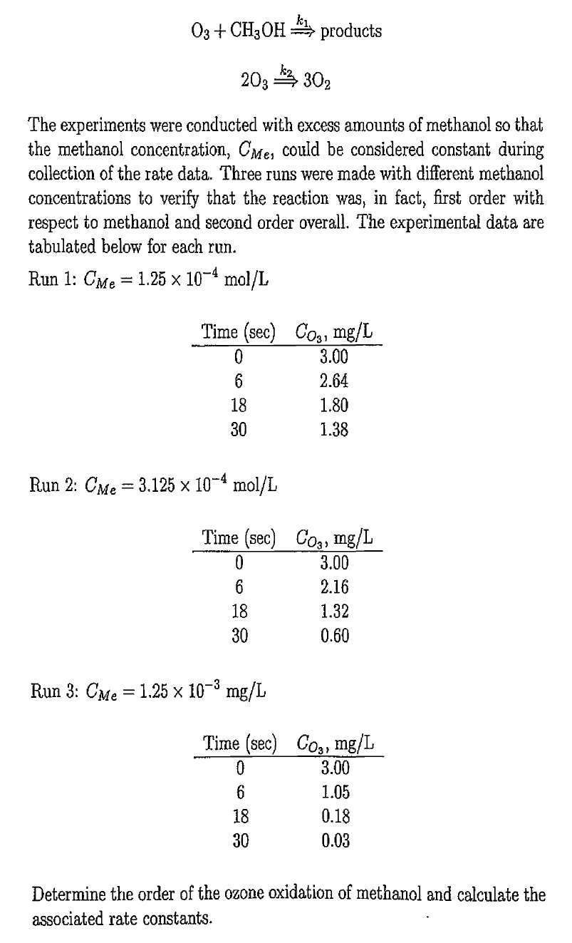 Solved O3+CH3OH⇒k1 products 2O3 k23O2 The experiments were | Chegg.com