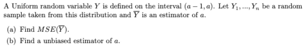Solved A Uniform random variable Y is defined on the | Chegg.com